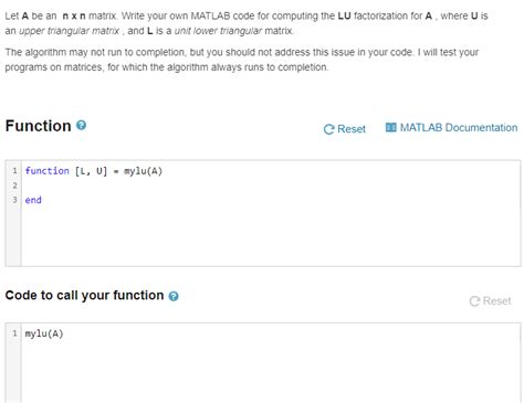 Solved Let A Be An N×n Matrix Write Your Own Matlab Code