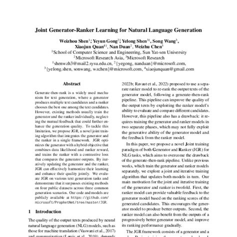 Joint Generator Ranker Learning For Natural Language Generation Acl
