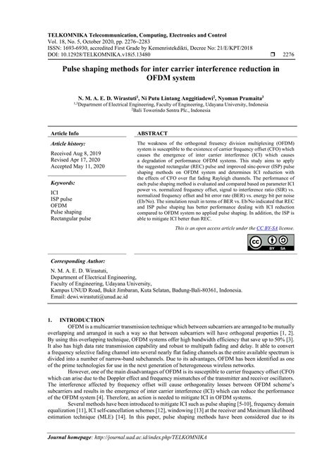 Pulse Shaping Methods For Inter Carrier Interference Reduction In Ofdm