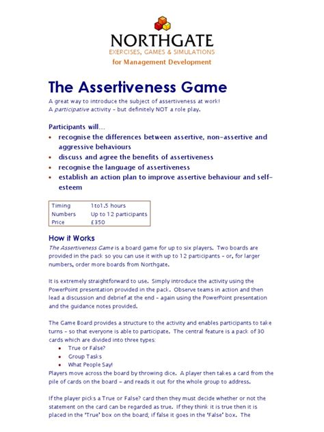 Assertiveness Game Pdf