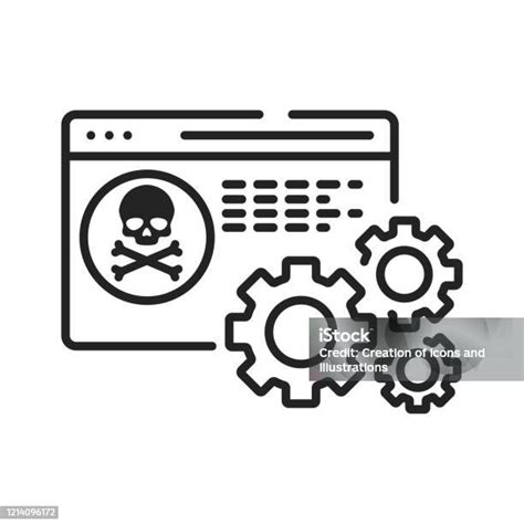 흰색 배경에 소프트웨어 사기 검은 선 아이콘 웹 사기 가짜 프로그램 악성 코드 웹 페이지 모바일 앱 프로모션에 대한 픽토그램