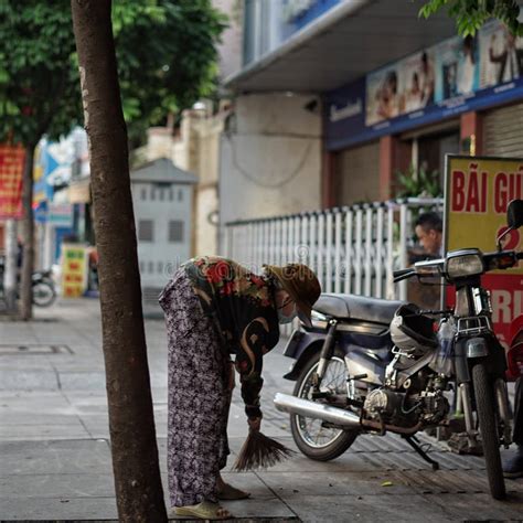 Hunchback Old Lady Sweeping The Street Editorial Stock Image Image Of