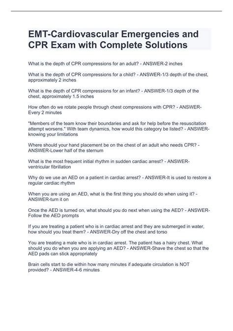 Emt Cardiovascular Emergencies And Cpr Exam With Complete Solutions Emt Cardiovascular