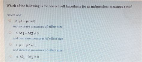 solved which of the following is the correct null hypothesis