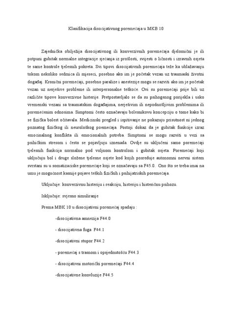 Klasifikacija Disocijativnog Poremećaja U Mkb 10 Pdf