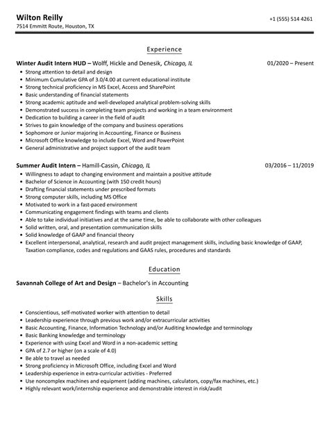 Audit Intern Resume Samples Velvet Jobs