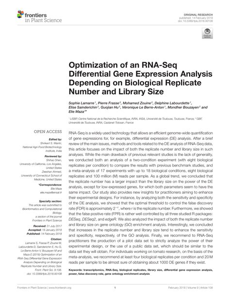 Pdf Optimization Of An Rna Seq Differential Gene Expression Analysis
