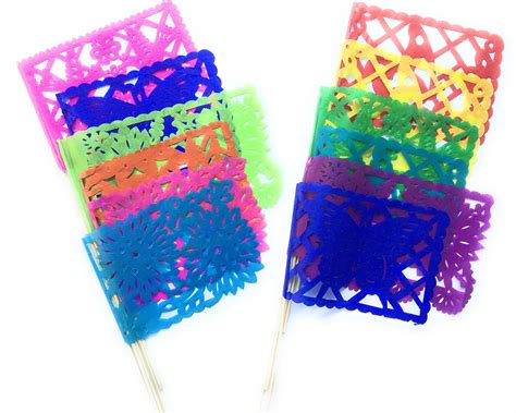 Set Of 12 Pcs Multi Colored Mexican Smrtissue Paper Flags Papel Picado Banderitas Paquete De