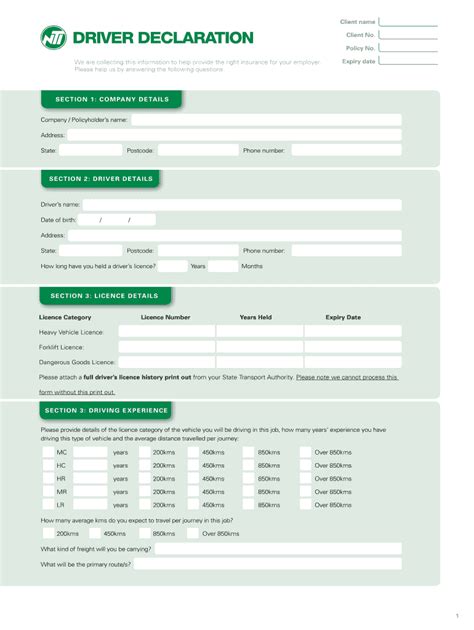 Fillable Online Driver Declaration Tampg Insurance Brokers Fax Email