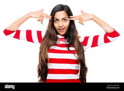 Woman Head And Finger Gun With Joke Or Funny With Silly Gesture In