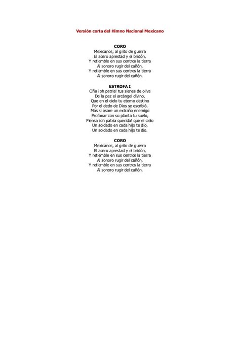 Himno Nacional Mexicano Letra Corto Himno Nacional Mexicano Completo