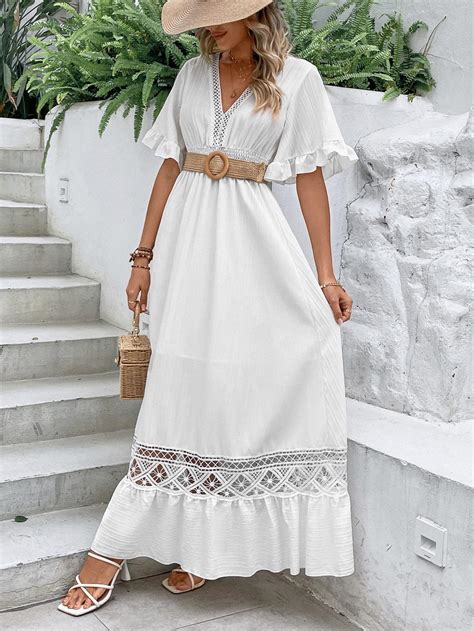 Robe Longue Bohème Blanche Col V Robes Bohemes