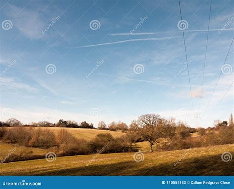 View Of Open Green Empty Grass Fields Outside Spring Dedham Vale Landscape Stock Image Image