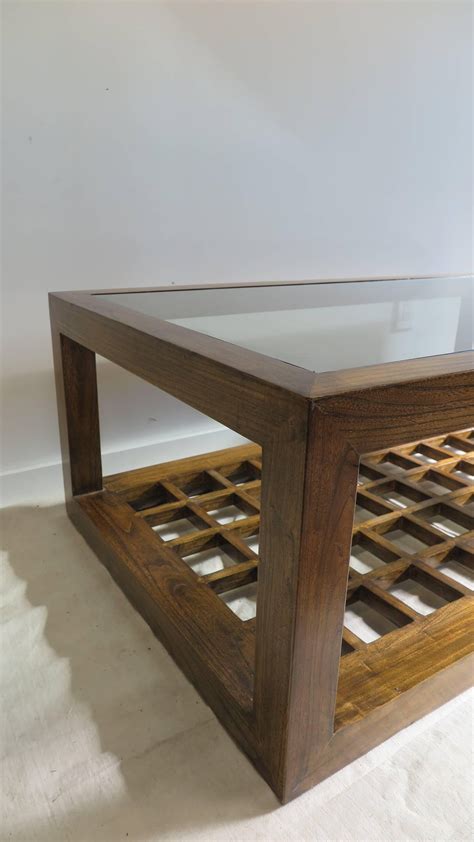 Glass Top Wood Rectangle Cocktail Table At 1stdibs