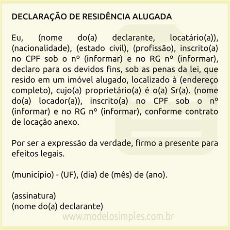 Declaracao De Comprovante De Residencia