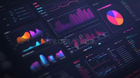 Neon Data Analytics Dashboard Display On Dark Screen Stock Illustration Illustration Of
