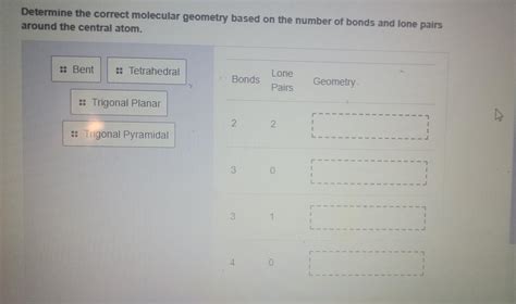 Solved Determine The Correct Molecular Geometry Based On The