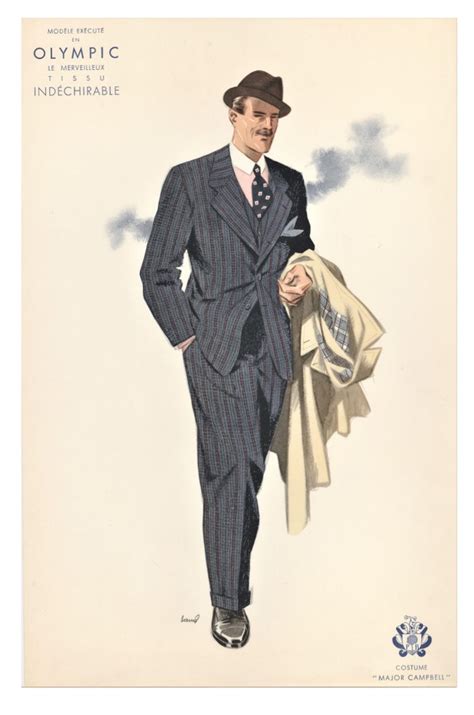 1936 French Art Deco Mens Tailoring Fashion Lithograph Matted 1937
