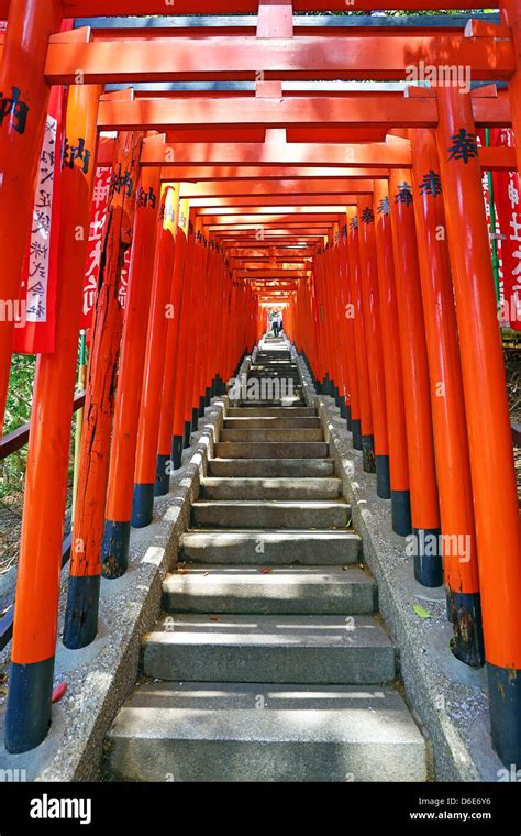 Red Torii Gates And Steps To The Entrance To The Hie Jinja Shinto Shrine In Tokyo Japan Stock