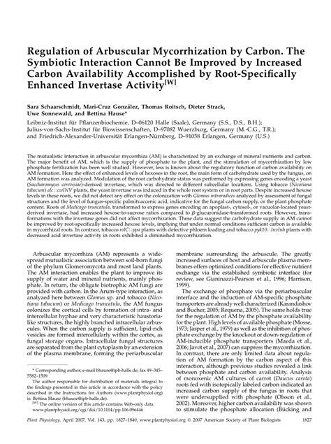 Pdf Regulation Of Arbuscular Mycorrhization By Carbon The Symbiotic