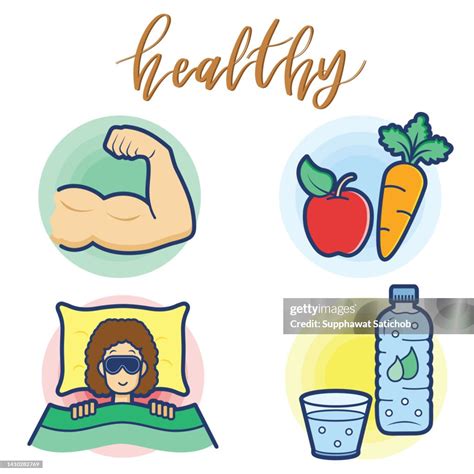 Healthy Clip Art Icons Set With Calligraphy Text High Res Vector