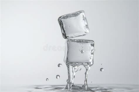Two Ice Cubes Suspended Above Water Creating Splashes And A Refreshing
