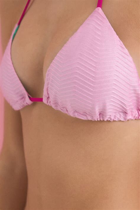 Top Bikini Triangular Cortina Rosa Metalizado Ofertas En Bikinis Para