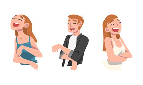 큰 소리로 웃는 남자와 여자 캐릭터 재미 있고 재미있는 벡터 세트로 가득 찬 느낌 감정에 대한 스톡 벡터 아트 및 기타 이미지