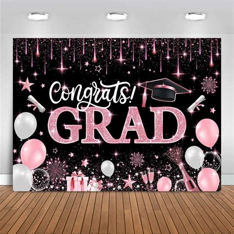 2025 Congrats Grad Backdrops Black And Rose Gold Graduation Decorations