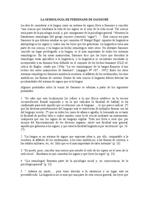 La Semiótica De Saussure Conceptos Clave Pdf Lingüística Escritura