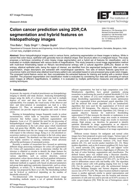 Pdf Colon Cancer Prediction Using 2dr E Ca Segmentation And Hybrid