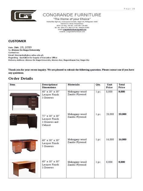 Quotation For Office Table Pdf Business Quotation For Office Table Pdf Business