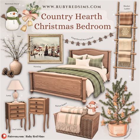 Sims 4 Country Hearth Christmas Bedroom 模擬市民4 鄉村聖誕臥室組 Ruby Red Sims
