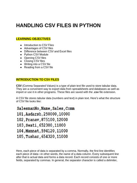 Handling Csv Files In Python Pdf Comma Separated Values Microsoft Excel