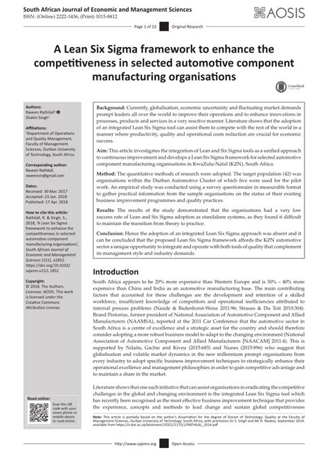 Pdf A Lean Six Sigma Framework To Enhance The Competitiveness In