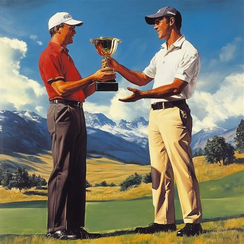 A Poster Of Two Men Holding A Trophy And A Golf Club Premium Ai