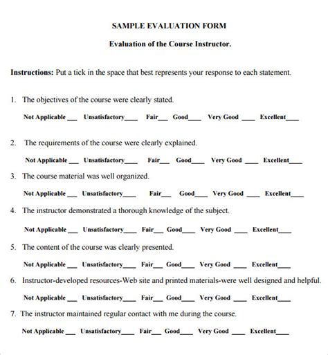 Free 7 Sample Instructor Evaluation Form Templates In Pdf