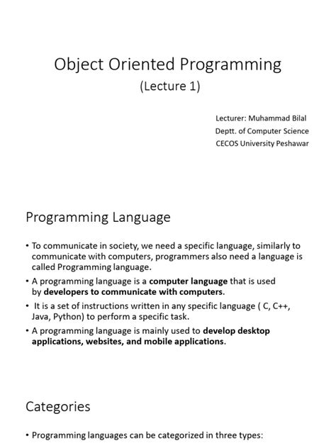 Oop Lecture 1 Pdf