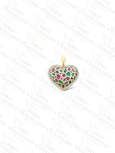 Gold Filled High Quality Multi Color Heart Pendant C134 Oro Laminado Elsa