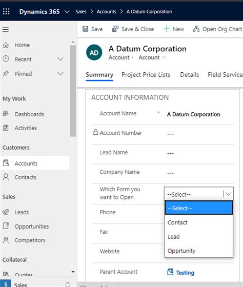Open Other Entity Forms Based On Selected Option Set Using Javascript In Microsoft Dynamics 365