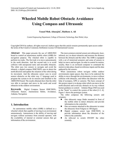Wmr Obstacle Avoidance Using Compass And Ultrasonic Pdf