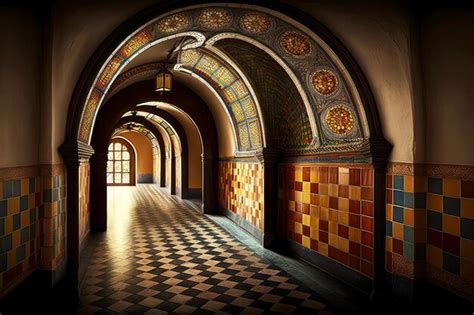 Premium Photo Bright Arch Passage With Arched Windows In Tiled Walls