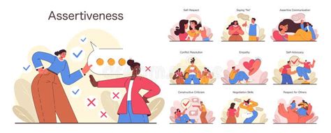 Assertiveness Set Flat Vector Illustration Stock Vector Illustration Of Resolution Empathy
