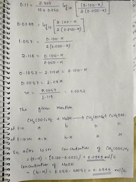 The Second Order Rate Constant For The Reaction Below Is 0 11 Dm3 Mol−1