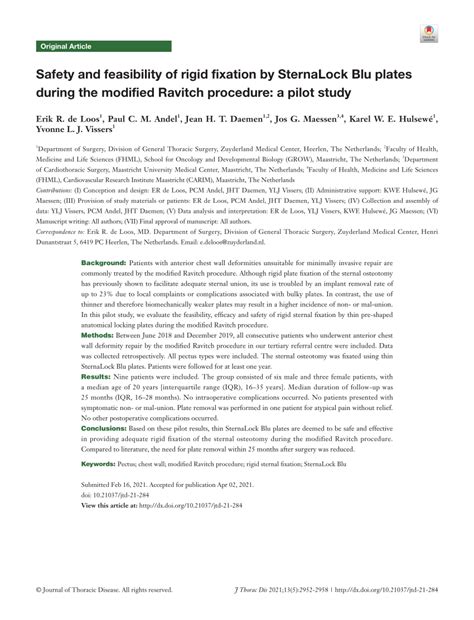Pdf Safety And Feasibility Of Rigid Fixation By Sternalock Blu Plates