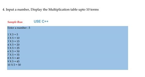 Solved 4 Input A Number Display The Multiplication Ta