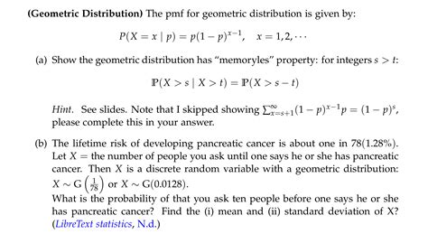 Solved Geometric Distribution The Pmf For Geometric