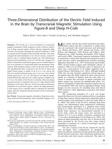 Pdf Three Dimensional Distribution Of The Electric Field Induced In The Brain By Transcranial