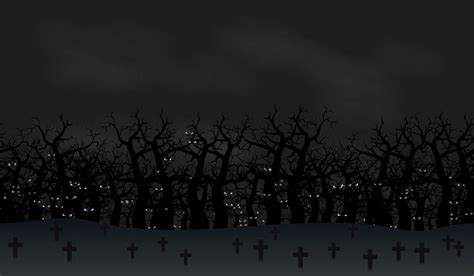 완벽 한 할로윈 포스터 배경입니다 어두운 숲에서 무서운 박쥐 눈으로 묘지의 안개 풍경입니다 벡터 일러스트입니다 10월에 대한 스톡 벡터 아트 및 기타 이미지 Istock