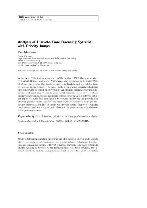 Pdf Analysis Of Discrete Time Queueing Systems With Priorityjumps
